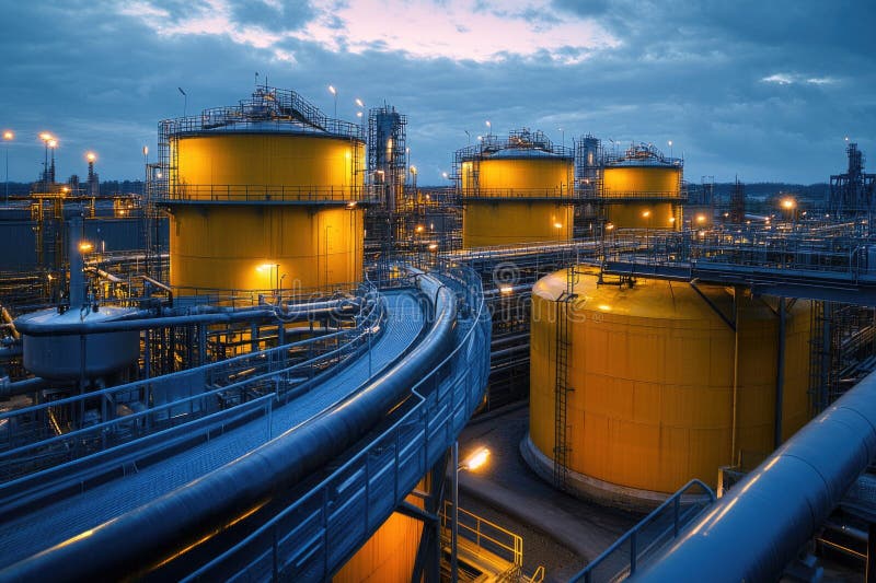 Yellow Tanks Lined Up stock image. Image of production - 377978273