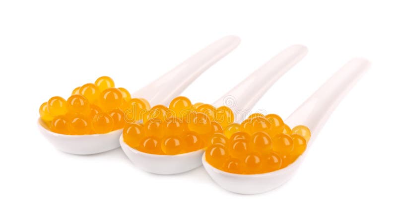 Yellow Tapioca Pearls for Bubble Tea on White Background. Tapioca ...