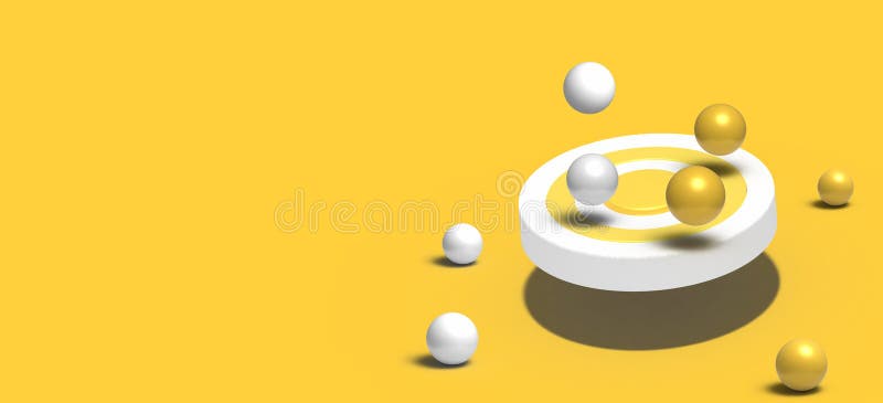 Yellow Target with Shadow and Flying White and Yellow Balls, 3D ...