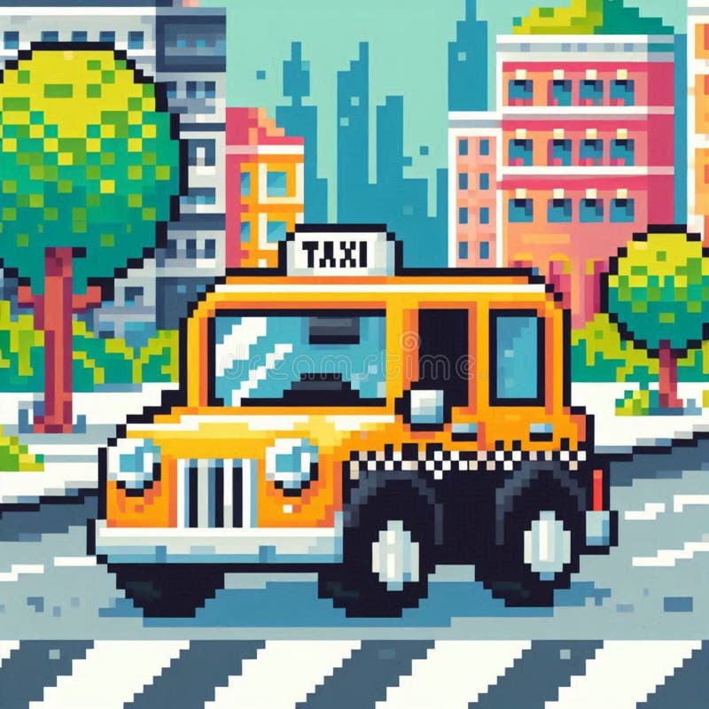 Yellow taxi car, pixel art stock illustration. Illustration of diagram ...