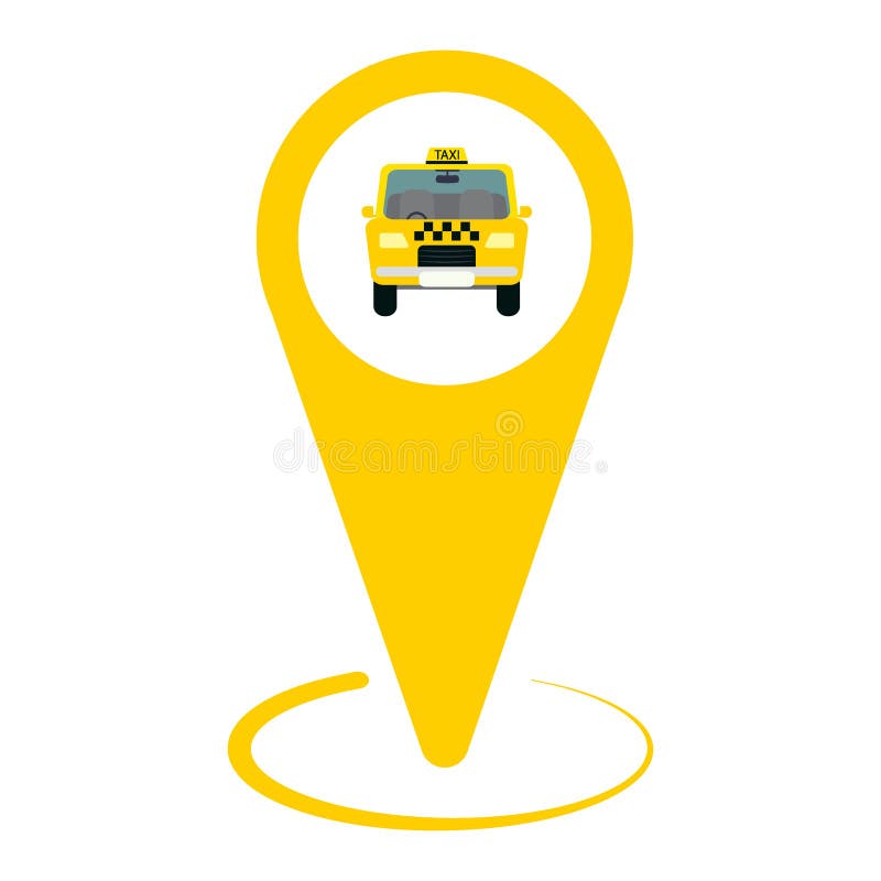 Yellow Taxi Icon. Map Pin with Taxi Car Sign Stock Vector ...