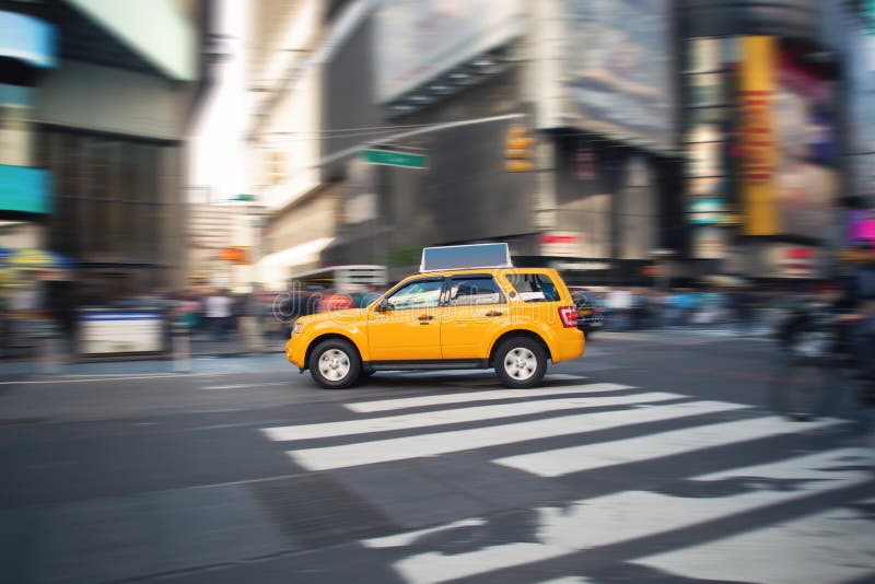 NYC Yellow Cab SUV Turning Near Times Square Stock Photo - Image of ...