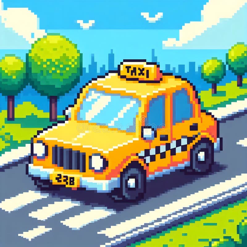 Yellow Taxi Vector Design, Pixel Art Stock Illustration - Illustration ...