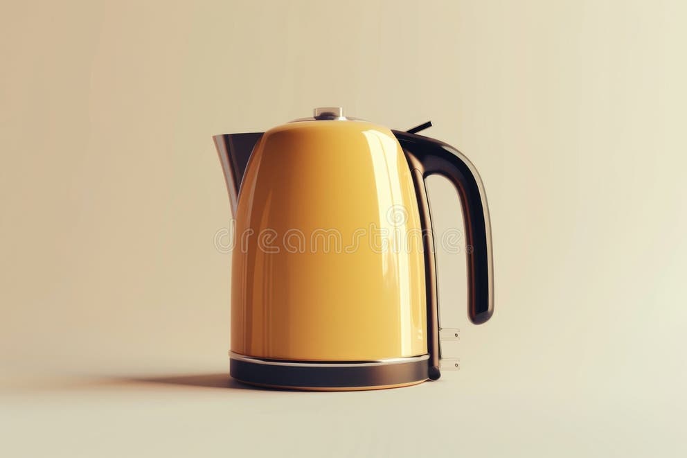 A Yellow Tea Kettle Sits on a Table, Ready for Use Stock Image - Image ...