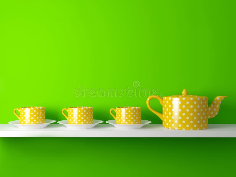 Yellow teapot and cups. stock illustration. Illustration of home - 45943742