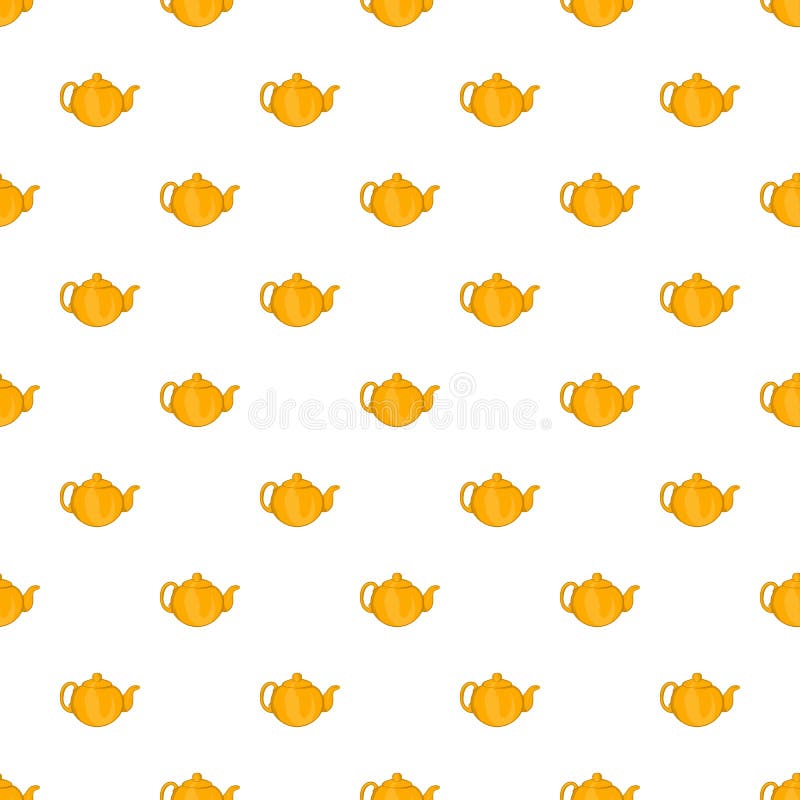 Yellow Teapot Pattern, Cartoon Style Stock Vector - Illustration of ...
