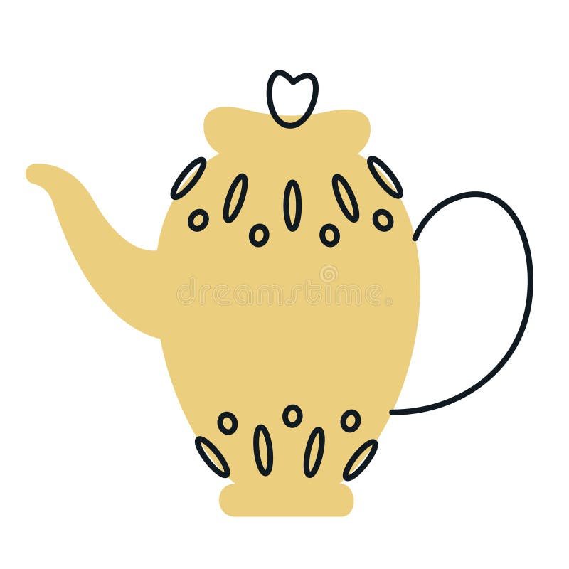 Yellow Teapot with Patterns. Stock Vector - Illustration of cozy ...
