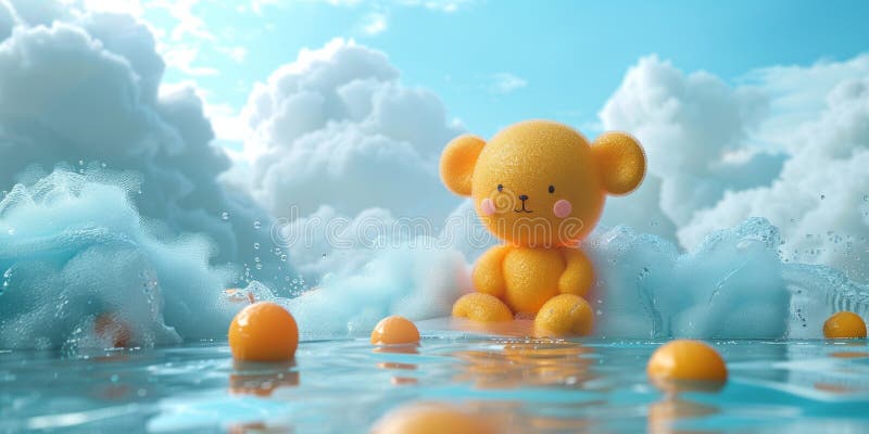 A Yellow Teddy Bear Floats in the Water Stock Image - Image of playful ...