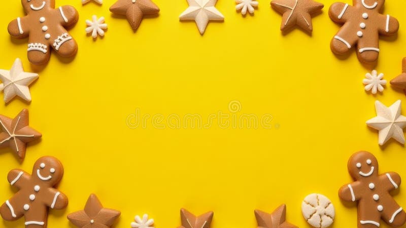 Yellow Template with Empty Center for Text, Surrounded by Gingerbread ...
