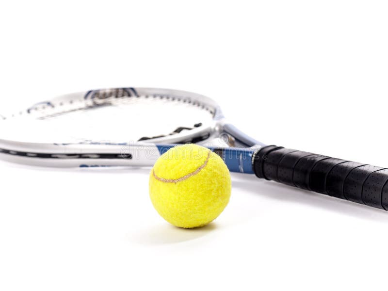 Yellow Tennis Ball and Racket on a White Background Stock Photo - Image ...