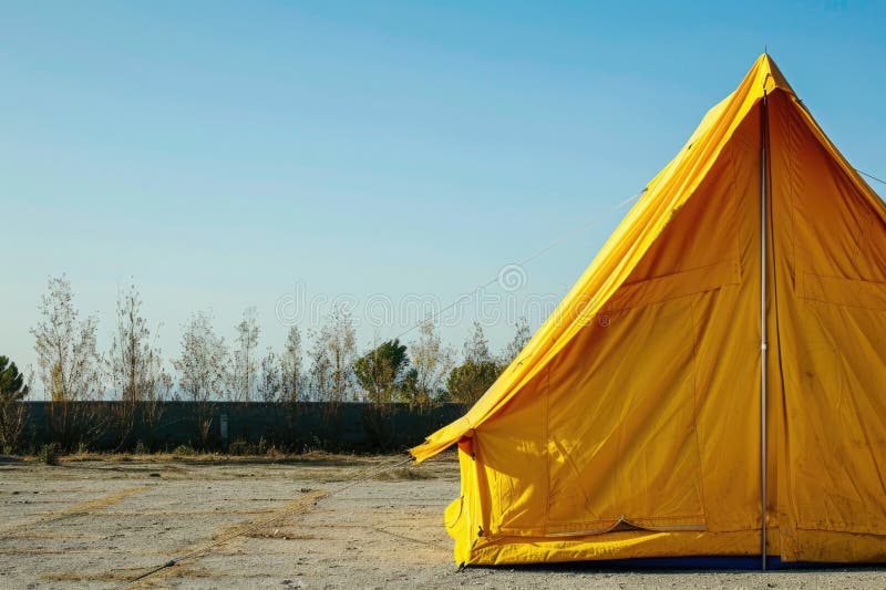 Yellow Tent Sitting on a Dirt Field, a Simple Outdoor Setting Stock ...