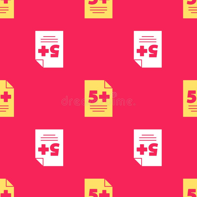 Yellow Test or Exam Sheet Icon Isolated Seamless Pattern on Red ...