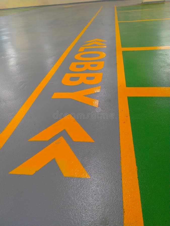 The Yellow Text and Line in the Floor Texture Stock Photo - Image of ...