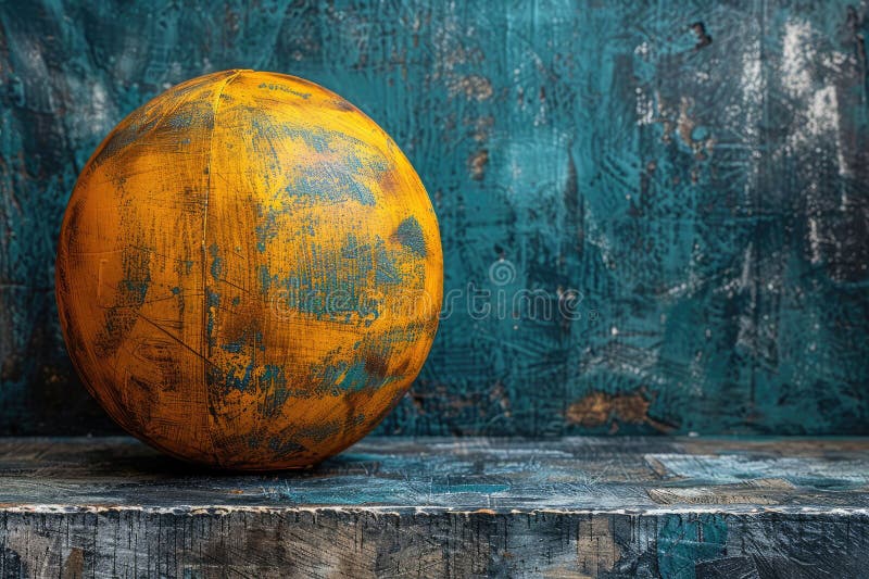 Distressed Yellow Sphere on Teal Wooden Surface Stock Illustration ...