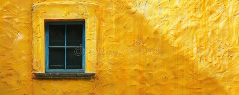 Yellow Textured Wall with a Blue Window Frame Stock Image - Image of ...