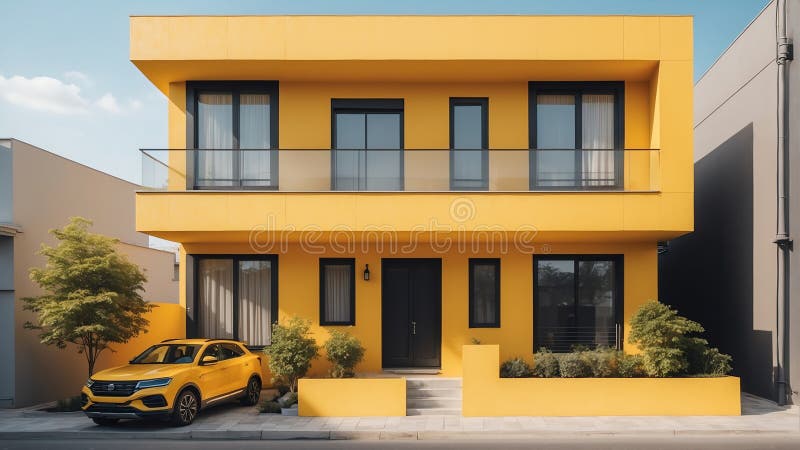 Yellow Theme Apartment Duplex House Facade for Ai Generated Stock ...