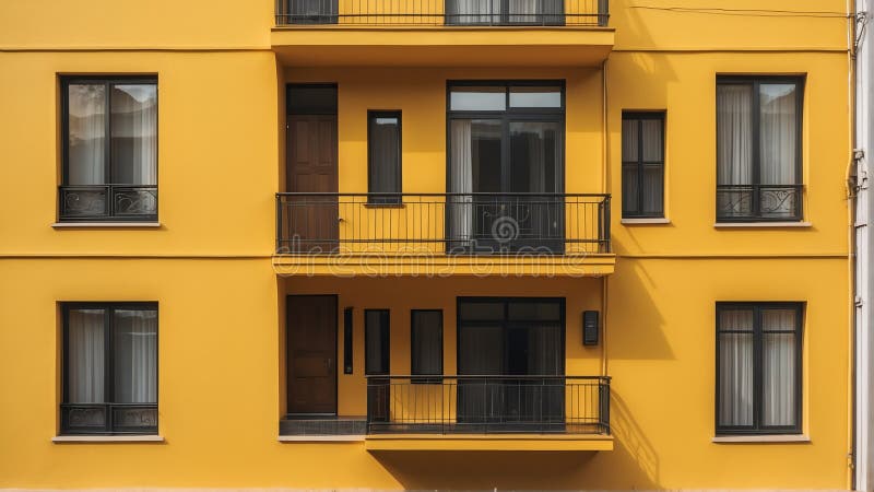 Yellow Theme Apartment Duplex House Facade for Ai Generated Stock ...