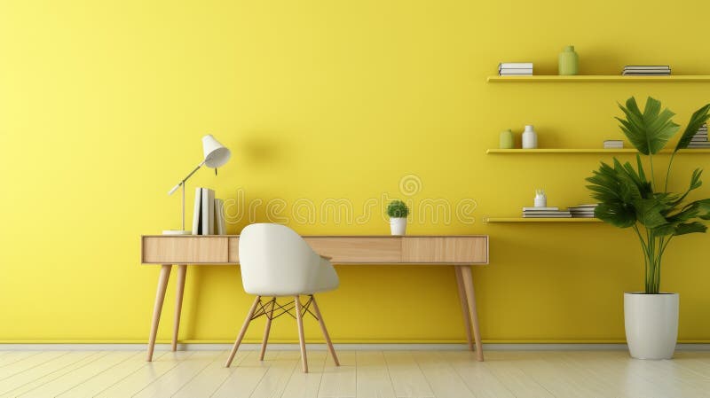 Yellow Theme Modern Study Room Generative AI Stock Illustration ...