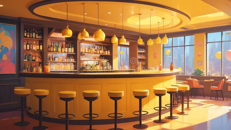 Yellow Themed Aesthetic Minimalist Bar Interior Ai Generated Stock ...