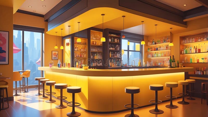 Yellow Themed Aesthetic Minimalist Bar Interior Ai Generated Stock ...