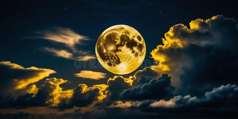 Yellow Themed Dramatic Clouds in Night Sky with Ai Generated Stock ...