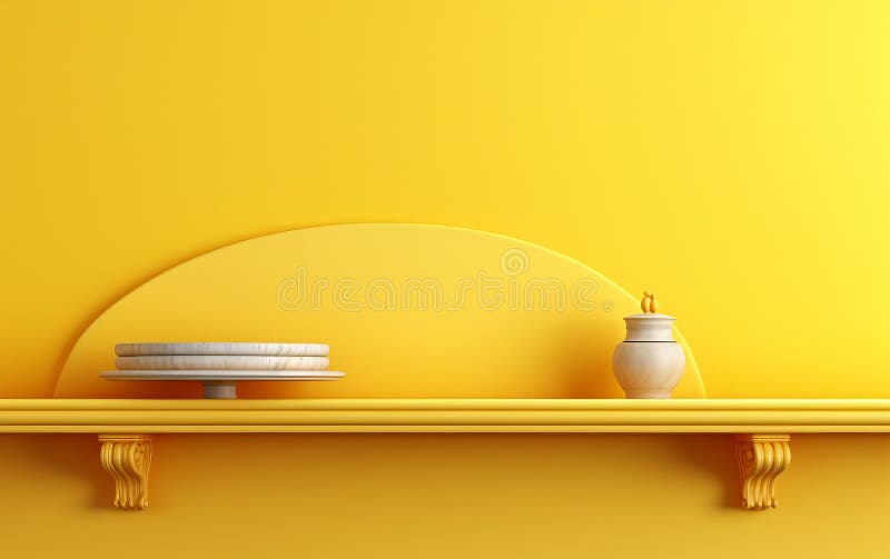 Yellow-themed Wall Shelf Arrangement Stock Illustration - Illustration ...