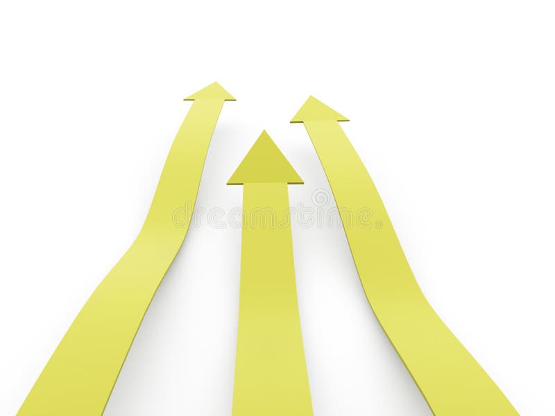 Yellow Three Arrows Rendered on White Stock Illustration - Illustration ...