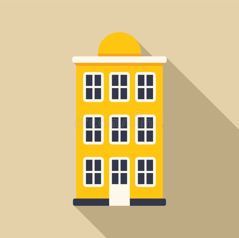 Yellow Three Story Apartment Building with Long Shadow Stock ...