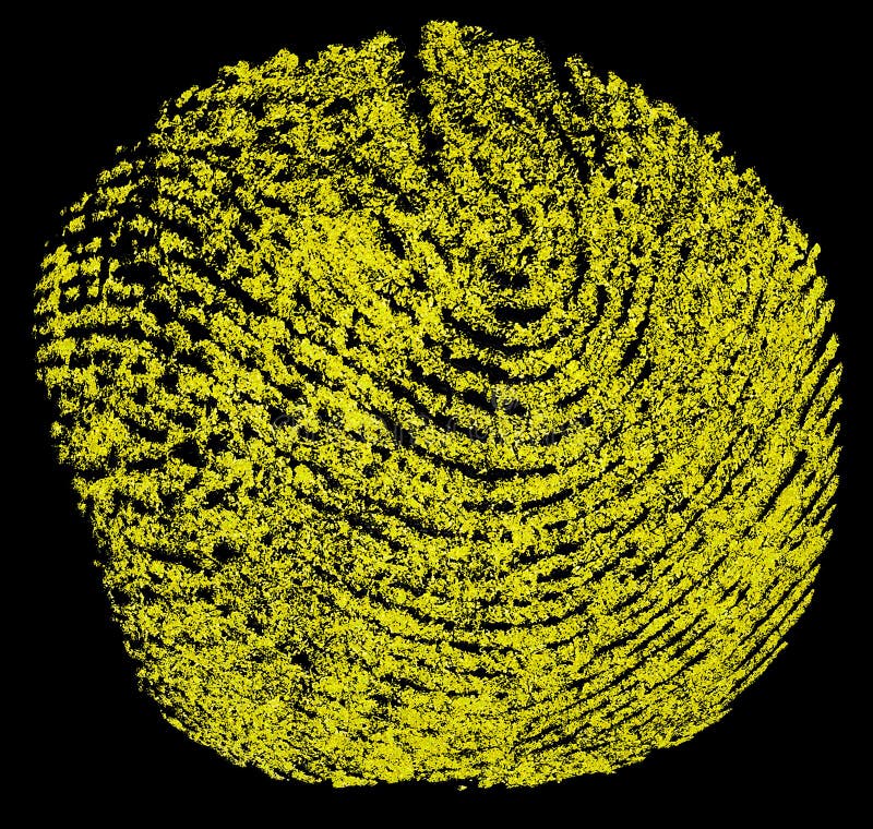 Yellow Thumbprint on Black Background. Dactylography Stock Photo ...