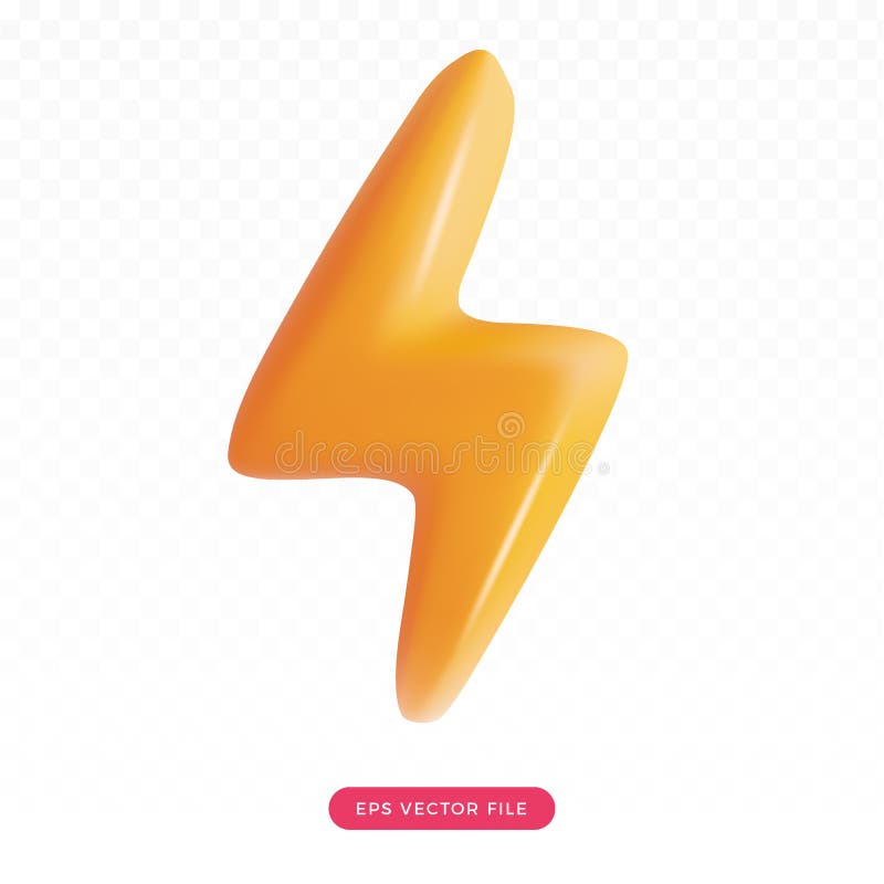 Yellow Thunder Bolt 3d. Cute Cartoon Stlye Stock Vector - Illustration ...