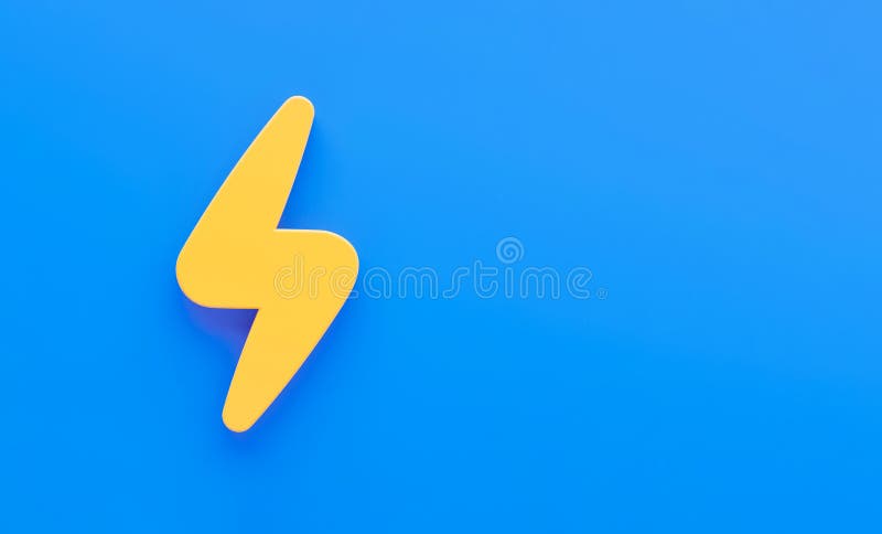 Yellow Thunder Bolt Symbol in 3D Rendering Isolated on Blue Background ...