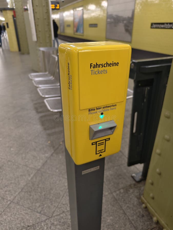 Yellow Ticket Validator in a Metro Station in Berlin Stock Photo ...