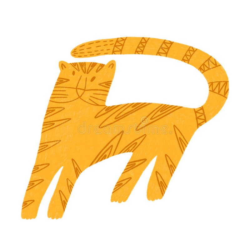 Yellow Tiger, Cute Cat Character, Hand Drawn Illustration Stock ...