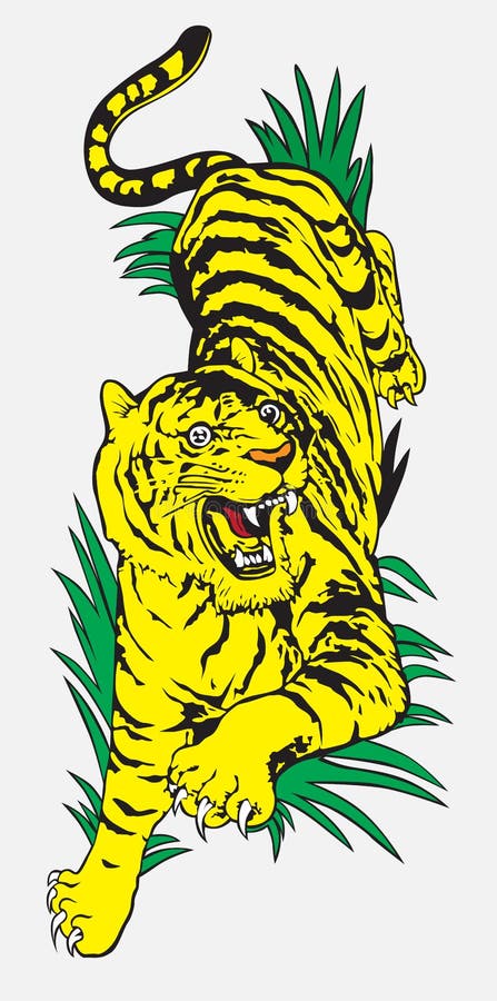 Yellow Tiger in Esp 10 Tattoo Stock Illustration - Illustration of ...
