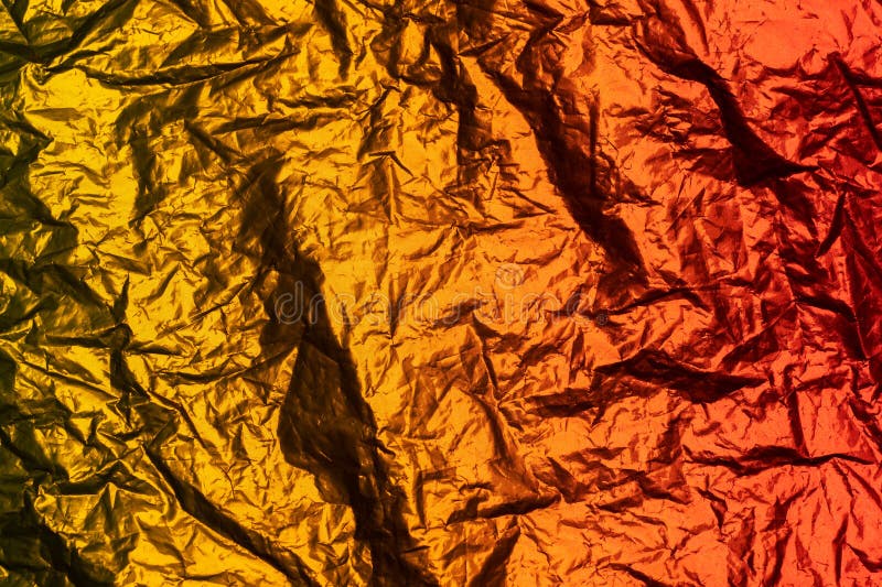 Yellow To Red Transition on Wrinkled Foil. Bicolor Background Texture ...