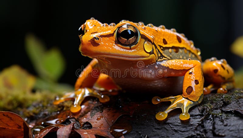 Yellow Toad Sitting on Leaf in Forest Generated by AI Stock Photo ...