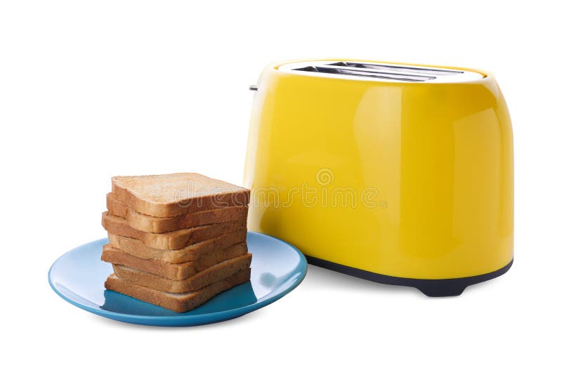 Yellow Toaster with Roasted Bread Slices on White Background Stock ...