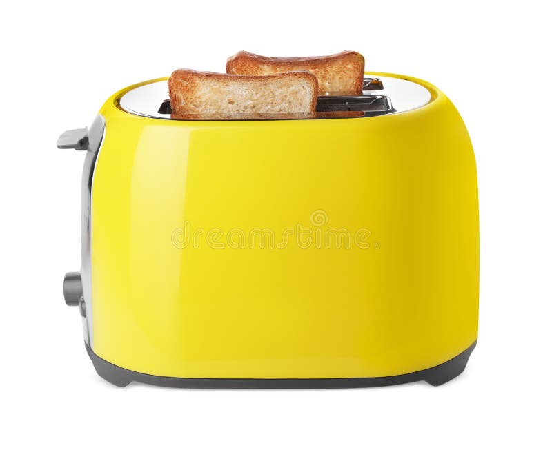 Yellow Toaster with Roasted Bread Slices on White Background Stock ...