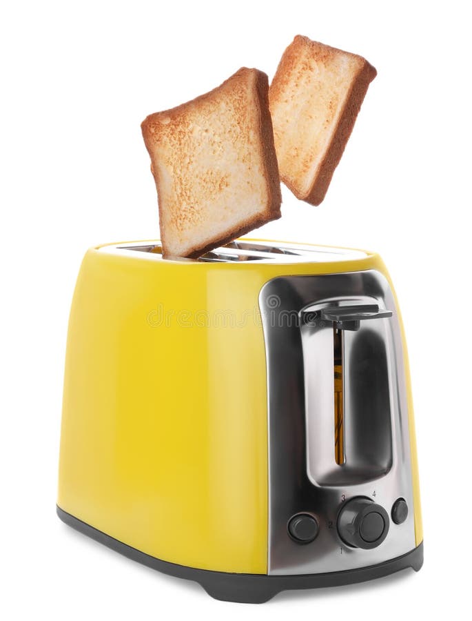 Yellow Toaster with Roasted Bread Slices on White Background Stock ...