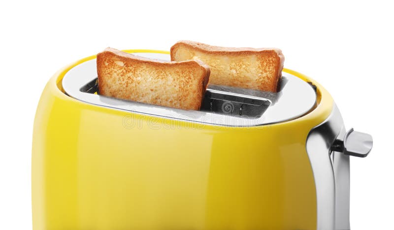 Yellow Toaster with Roasted Bread Slices on White Background Stock ...