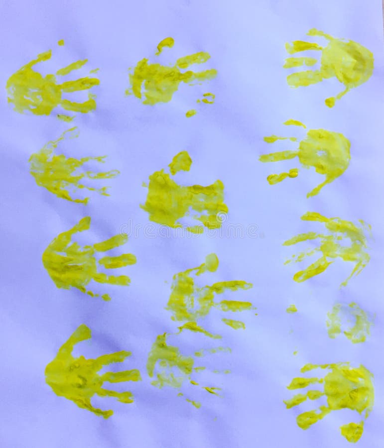 Two Handprints On The Yellow Plastic Pinscreen, Children`s Hand And ...