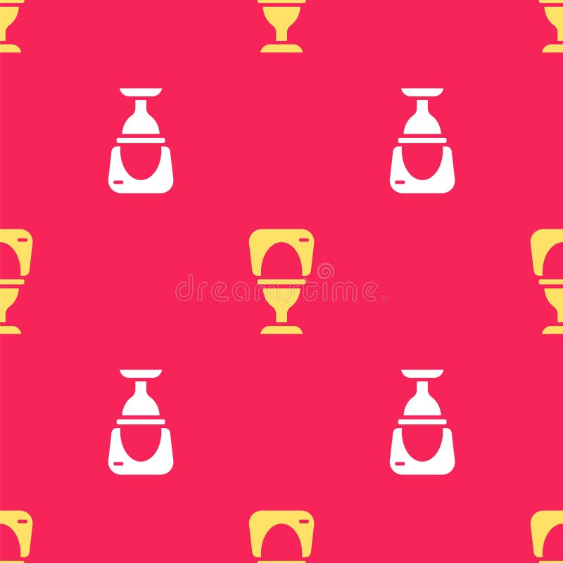 Yellow Toilet Bowl Icon Isolated Seamless Pattern on Red Background ...