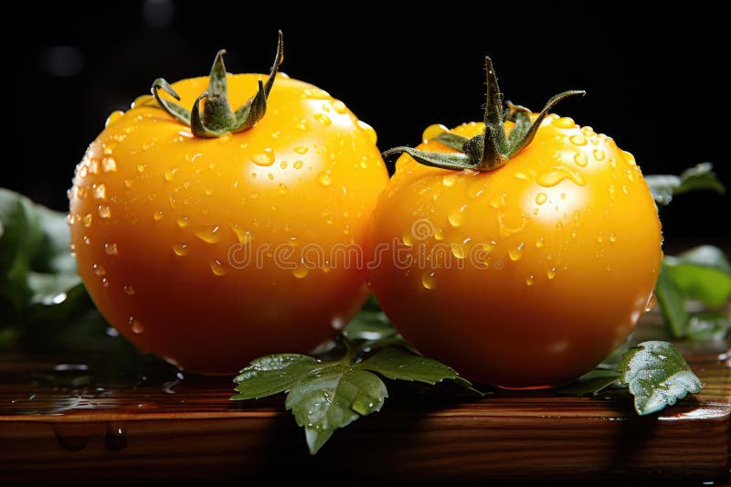 Yellow Tomato on a Dark Wood Bottom. View of Th Stock Illustration ...