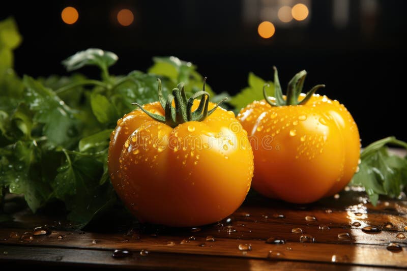 Yellow Tomato on a Dark Wood Bottom. View of Th Stock Illustration ...