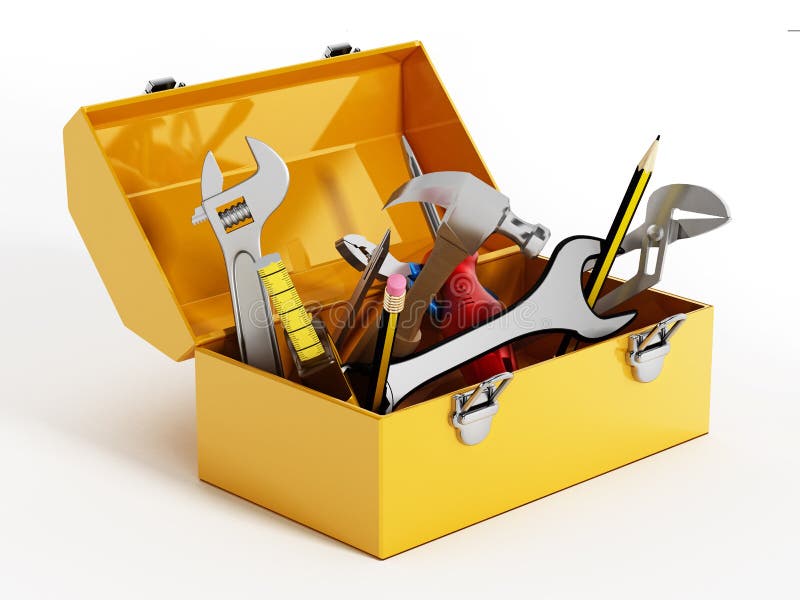 Yellow Toolbox with Hand Tools. 3D Illustration Stock Illustration ...