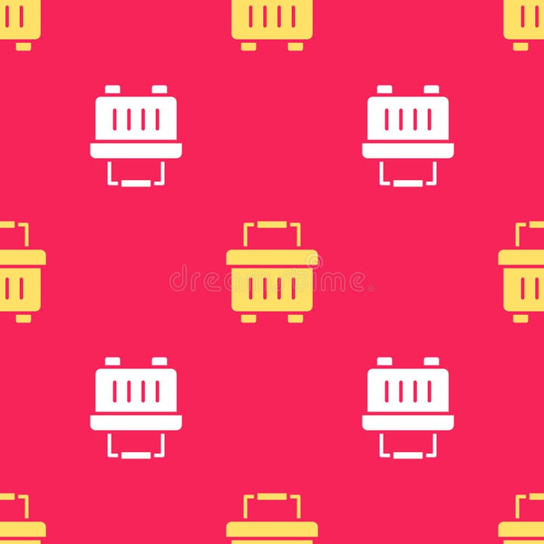 Yellow Toolbox Icon Isolated Seamless Pattern on Red Background. Tool ...