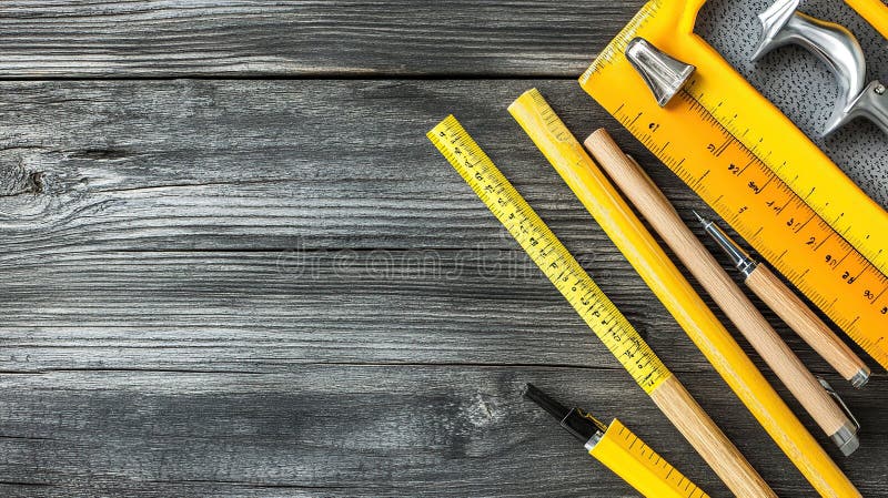 Yellow Tools on Wood Background, DIY Project Stock Photo - Image of ...