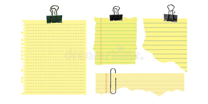 Yellow Torn Notebook Paper Collage with Jagged Sheets and Stationery ...