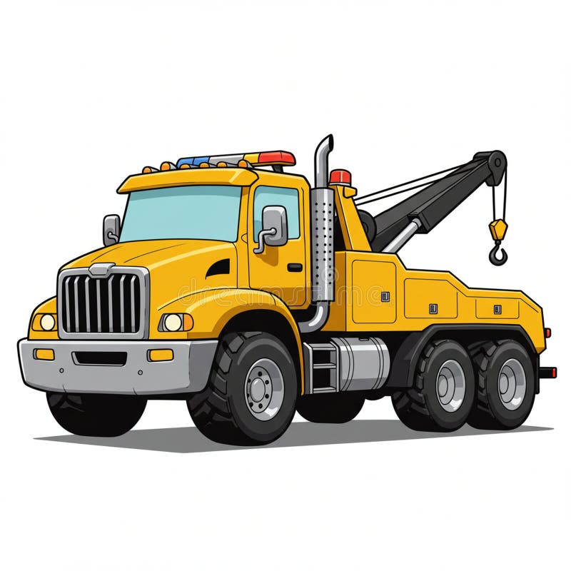 Yellow Tow Truck Illustration with a Robust, Angular Design and a Large ...