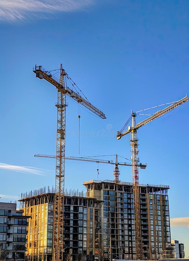 Yellow Tower Crane on the Background of a House Under Construction ...